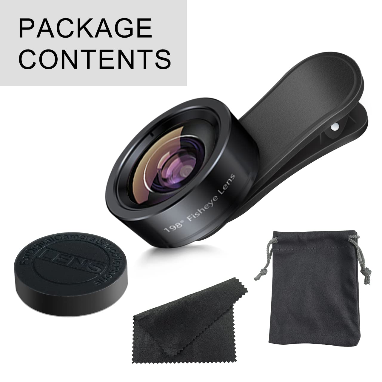 KEYWING Fisheye Lens 198° Fish Eye Phone Camera Lens Kit for iPhone Fish Bowl Camera Lens Attachments for iPhone 7 8 x xr 11 12 13 pro max Samsung Smartphone Black