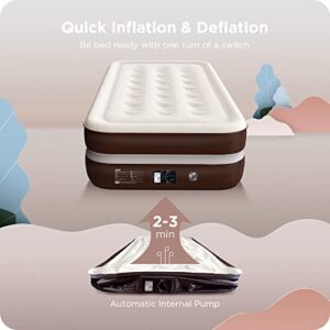 Ciays Air Mattress with Built-in Pump, 16" Elevated Blow Up Mattress with Carrying Bag for Home and Camping, Flocked Top Inflatable Air Bed for Guests, Family, Twin, Brown