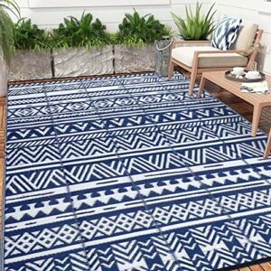 HiiARug 5'x8' Reversible Outdoor Rug, Plastic Straw Rugs, Large Floor Mat and Rug for RV, Patio, Backyard, Deck, Picnic, Beach, Trailer, Camping(Navy/White)