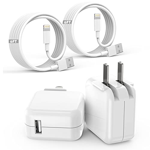 iPad iPhone Charger Fast Charging [Apple MFi Certified] 2 Set 6FT Lightning to USB Cable Cord with 12W Foldable Block iPhone Charging Travel Wall Plug Compatible for iPad, iPad Pro, iPad Air, iPhone