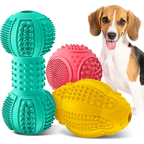 LUKITO Puppy Chew Toys 3 Pack, Durable Dog Chew Toys for Aggressive Chewers, Tough Puppy Teething Toys with Natural Rubber for Small and Medium Dog Teeth Cleaning