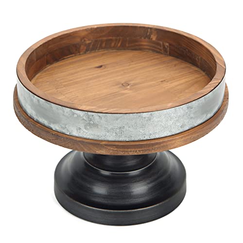 NIKKY HOME 7 Inch Natural Wood Cupcake Cake Stand Pedestal Tray, Round Farmhouse Decorative Wooden Serving Tray Candle Display Tray for Dessert Table, Kitchen Counter, Dining Room Table Centerpiece