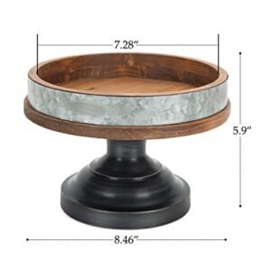 NIKKY HOME 7 Inch Natural Wood Cupcake Cake Stand Pedestal Tray, Round Farmhouse Decorative Wooden Serving Tray Candle Display Tray for Dessert Table, Kitchen Counter, Dining Room Table Centerpiece