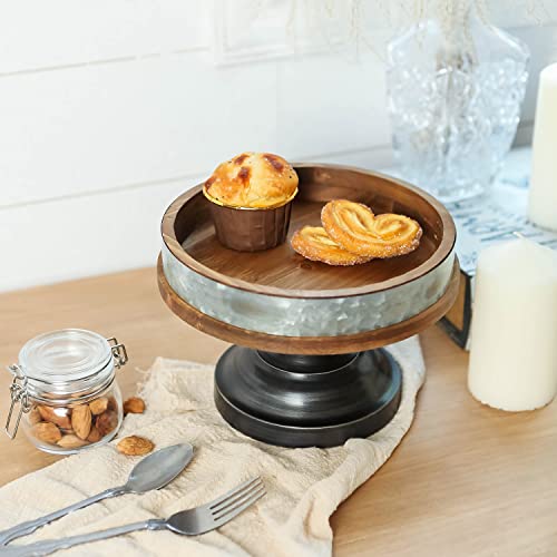 NIKKY HOME 7 Inch Natural Wood Cupcake Cake Stand Pedestal Tray, Round Farmhouse Decorative Wooden Serving Tray Candle Display Tray for Dessert Table, Kitchen Counter, Dining Room Table Centerpiece