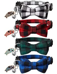 llhk 4 pack small fish cat collars with bow tie and bell,personalized breakaway kitten collar for girl boy cats,adjustable 7-12inch,cute for kitty kitten adult cats,pet supplies,stuff,accessories