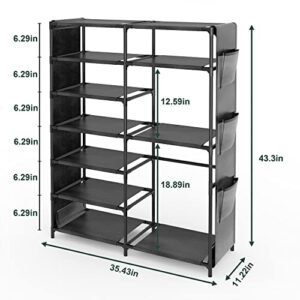 YAHAO 7 Tier Shoe Rack Organizer,Free Standing Shoe Racks, Metal Shoe Rack,Store 24-31 Pairs of Shoes and Boots With Side Hanging Shoe Pockets,Can Be Used for Entrance, Living Room And Bedroom