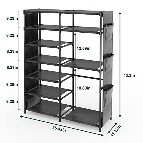 YAHAO 7 Tier Shoe Rack Organizer,Free Standing Shoe Racks, Metal Shoe Rack,Store 24-31 Pairs of Shoes and Boots With Side Hanging Shoe Pockets,Can Be Used for Entrance, Living Room And Bedroom