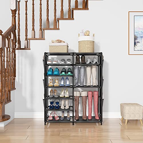 YAHAO 7 Tier Shoe Rack Organizer,Free Standing Shoe Racks, Metal Shoe Rack,Store 24-31 Pairs of Shoes and Boots With Side Hanging Shoe Pockets,Can Be Used for Entrance, Living Room And Bedroom