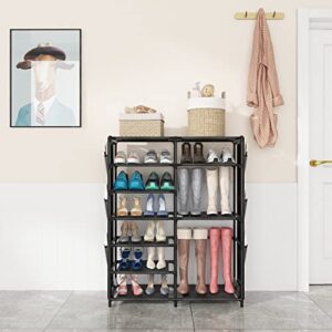 YAHAO 7 Tier Shoe Rack Organizer,Free Standing Shoe Racks, Metal Shoe Rack,Store 24-31 Pairs of Shoes and Boots With Side Hanging Shoe Pockets,Can Be Used for Entrance, Living Room And Bedroom