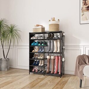 YAHAO 7 Tier Shoe Rack Organizer,Free Standing Shoe Racks, Metal Shoe Rack,Store 24-31 Pairs of Shoes and Boots With Side Hanging Shoe Pockets,Can Be Used for Entrance, Living Room And Bedroom