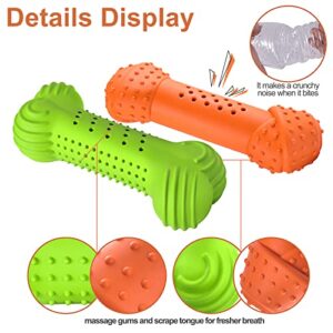 LUKITO Puppy Chew Toys, Durable Dog Bones Dog Chew Toys for Teething, Tough Puppy Teething Toys with Natural Rubber for Small and Medium Dog (Green+Orange)