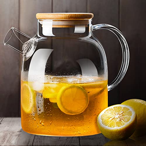 SITIEPA Glass Tea Pot Kettles Stovetop Safe, 60.8oz/1800mL Heatproof Borosilicate Glass Teapot Water Pitcher With Bamboo Lid and Removable Filter Spout for Loose Leaf and Blooming Tea