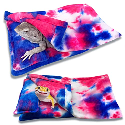 WATFOON Reptile Sleeping Bed Lizard Leash Harness Wings Set Bearded Dragon Accessories Sleeping Bag with Blanket Pillow Cotton Nest Hide Habitat Shelter for Guinea Pig Rat Hamster(Tie-Dye)