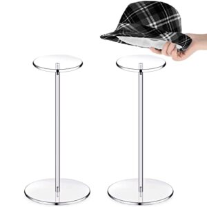 2 set clear acrylic hat stand and wig display rack hat stands for display hat pedestal stand round barbell pedestal display riser wig display holder for hat watch(12 inch in height, round bottom)