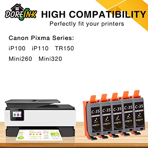 DOREINK Compatible 35 PGI 35 / PGI35 Ink Cartridge Replacement for Canon PGI 35 / PGI35 with Pixma TR150 iP110 iP100 Mini260 Mini320 Printer (5 Pack,Black)