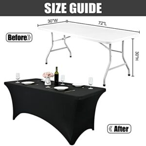 Yastouay 6ft Stretch Table Cloth Spandex Table Cover Tight Fitted for 6ft Rectangular Tables Black Washable Tablecloths for Party, Wedding, Banquet, Outdoor (Black, 6 Ft)