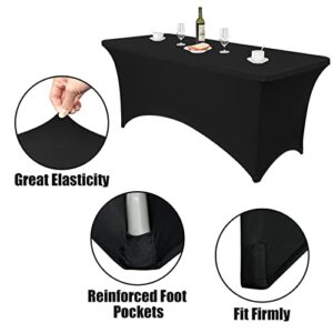 Yastouay 6ft Stretch Table Cloth Spandex Table Cover Tight Fitted for 6ft Rectangular Tables Black Washable Tablecloths for Party, Wedding, Banquet, Outdoor (Black, 6 Ft)