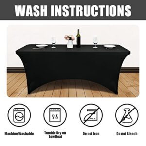 Yastouay 6ft Stretch Table Cloth Spandex Table Cover Tight Fitted for 6ft Rectangular Tables Black Washable Tablecloths for Party, Wedding, Banquet, Outdoor (Black, 6 Ft)