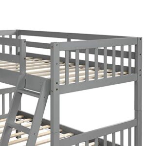 Harper & Bright Designs L Shaped Bunk Bed for 4, Quad Bunk Bed Twin Size, Wooden Bunk Bed Frame for Kids Teens Adults - Gray