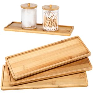 bamboo tea serving tray 3 pcs decorative multi use bathroom rounded edges vanity tray for dresser counter food, coffee, snack, tissues candles, 11 x 4 inch