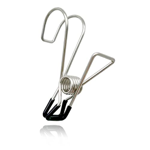 304 Stainless Steel Short Tail Hanger Clip with Hook, Durable Hanging Clips，Heavy Duty Multifunctional Hangers Use for Display Storage Items (12)