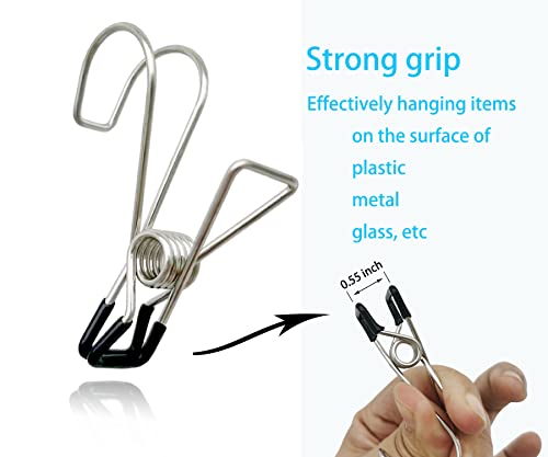 304 Stainless Steel Short Tail Hanger Clip with Hook, Durable Hanging Clips，Heavy Duty Multifunctional Hangers Use for Display Storage Items (12)