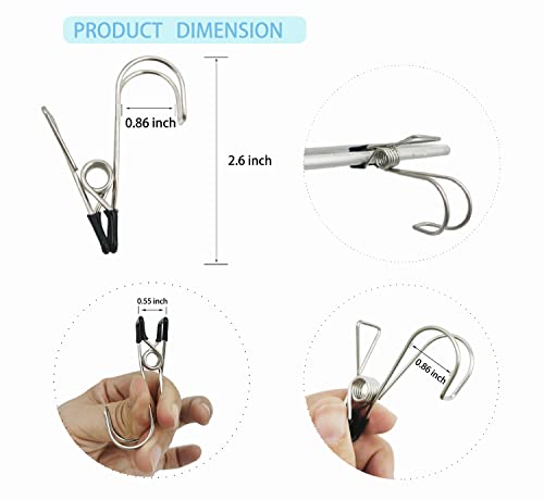 304 Stainless Steel Short Tail Hanger Clip with Hook, Durable Hanging Clips，Heavy Duty Multifunctional Hangers Use for Display Storage Items (12)