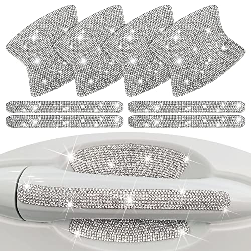 8Pcs Bling Car Door Handle Protector, Bling Car Accessories Crystal Glitter Door Handle Protector Stickers and Decals Scratch Safety Reflective Auto Sticker for Woman …