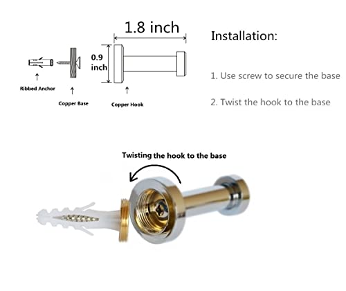 FAME SUPERB Brass Single Towel Robe Hook, Wall Mounted Rustproof Hooks with Concealed Screws, Easy Installation (4, Polished Chrome)