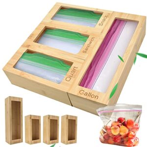 ziplock bag organizer, bamboo ziplock bag organizer for drawer, kitchen food storage bag organizer suitable for gallon, quart, sandwich, snack bag, sandwich bag dispenser holders