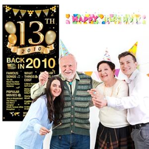 13th Birthday Door Cover Banner Decorations, Black Gold Happy 13th Birthday Door Cover Party Supplies, Large Thirteen Year Old Birthday Poster Backdrop Sign Decor