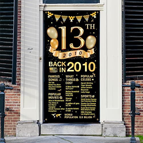 13th Birthday Door Cover Banner Decorations, Black Gold Happy 13th Birthday Door Cover Party Supplies, Large Thirteen Year Old Birthday Poster Backdrop Sign Decor