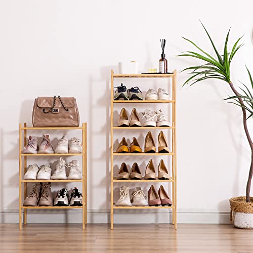 YODUENOVA Bamboo Shoe Rack, 4-Tier Free Standing Shoe organizer, Stackable Storage shoe shelf, Wooden Shoe Rack, Small Shoe Rack Wood for Closet, Enterway, Bath Room, Living Room, Hallway