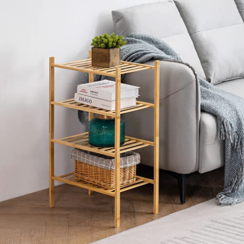 YODUENOVA Bamboo Shoe Rack, 4-Tier Free Standing Shoe organizer, Stackable Storage shoe shelf, Wooden Shoe Rack, Small Shoe Rack Wood for Closet, Enterway, Bath Room, Living Room, Hallway