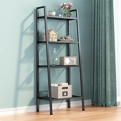 zakamaur Ladder Shelf 4 Layer Metal Storage Shelves Bookshelf Plant Stand for Kitchen Bath Room Living Room, Black…