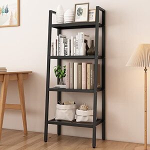 zakamaur Ladder Shelf 4 Layer Metal Storage Shelves Bookshelf Plant Stand for Kitchen Bath Room Living Room, Black…