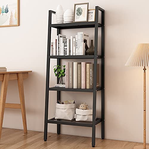 zakamaur Ladder Shelf 4 Layer Metal Storage Shelves Bookshelf Plant Stand for Kitchen Bath Room Living Room, Black…