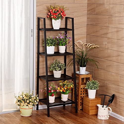 zakamaur Ladder Shelf 4 Layer Metal Storage Shelves Bookshelf Plant Stand for Kitchen Bath Room Living Room, Black…