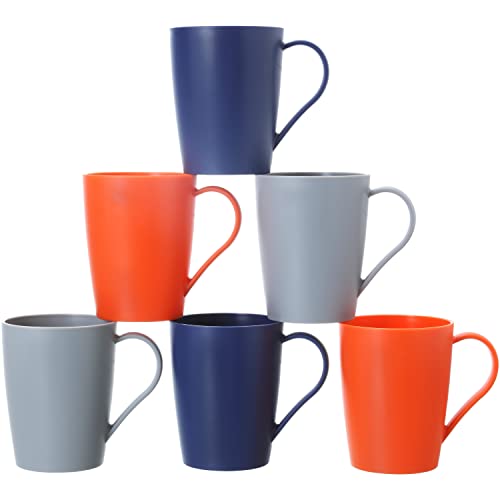 Hawnn Coffee Mugs Set of 6, Plastic Coffee Cups Set, 12 Ounce Unbreakable Coffee Mug Plastic with Handle, 3 Basic Colors, Reusable Plastic Mug Dishwasher Safe