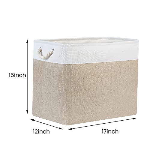 Bidtakay Storage Baskets for Shelves 17x12x15 in Beige Clothes Bins Storage for Closet Set of 2 Large Organization Baskets for Bedroom Blankets Dog Toy Basket Nursery Baby Baskets with Handles