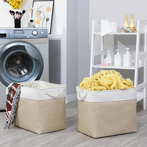 Bidtakay Storage Baskets for Shelves 17x12x15 in Beige Clothes Bins Storage for Closet Set of 2 Large Organization Baskets for Bedroom Blankets Dog Toy Basket Nursery Baby Baskets with Handles