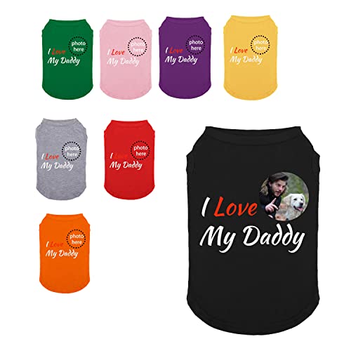 Custom Dog Shirts with Name/Photo/Logo for Small Pet Dogs Puppy Cats Kitten- Personalized Orange Dog Clothes (I Love My Dad Shirt)