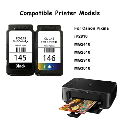 Weizhiya for Canon PG-145 CL-146 Ink Cartridges Pixma iP2810 MG2410 MG2510 MG2910 MG3010 Printer Black and Tri Color Standard