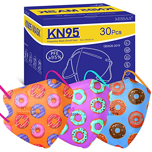 MISSAA KN95 Face Masks for Kids 30 Pcs, 5 Layers Disposable Protective Mask Small Size with Elastic Earloops for Children Boys Girls School Indoor Outdoor Use, Donut