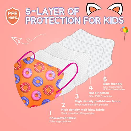 MISSAA KN95 Face Masks for Kids 30 Pcs, 5 Layers Disposable Protective Mask Small Size with Elastic Earloops for Children Boys Girls School Indoor Outdoor Use, Donut