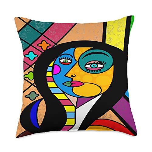 Funky Abstract Mona Lisa Art Face Throw Pillow, 18x18, Multicolor