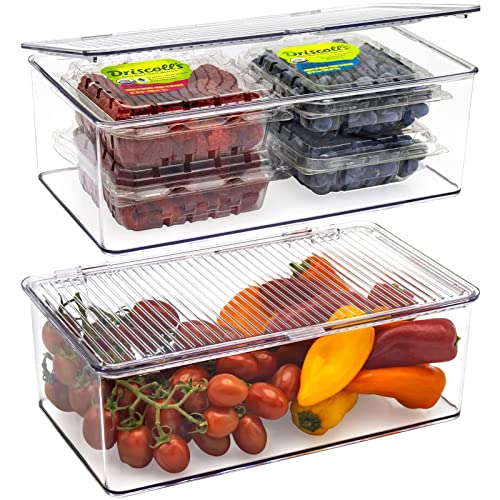 Sorbus Pantry Storage Organizer with Lids- Clear Plastic Refrigerator Organizer Bins- MultiPurpose & Versatile Stackable Cabinet Organizers- Cosmetics, Laundry, Office Supplies, Food Organizer- 2 Pack