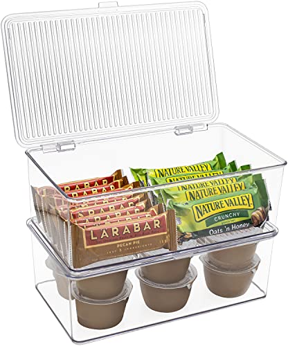 Sorbus Pantry Storage Organizer with Lids- Clear Plastic Refrigerator Organizer Bins- MultiPurpose & Versatile Stackable Cabinet Organizers- Cosmetics, Laundry, Office Supplies, Food Organizer- 2 Pack