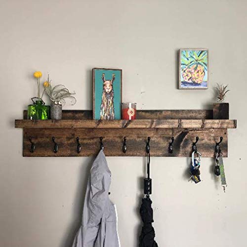 Coat Rack with Shelf Wall Mounted with Storage (Choose your Length) Towel Rack Entryway Organizer Key Hooks (48"L (11 hooks))