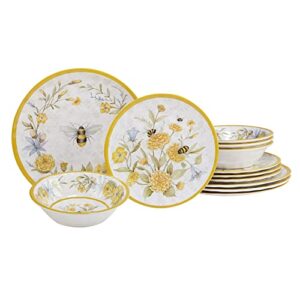 certified international bee sweet 12 piece melamine dinnerware set, service for 4, multicolor